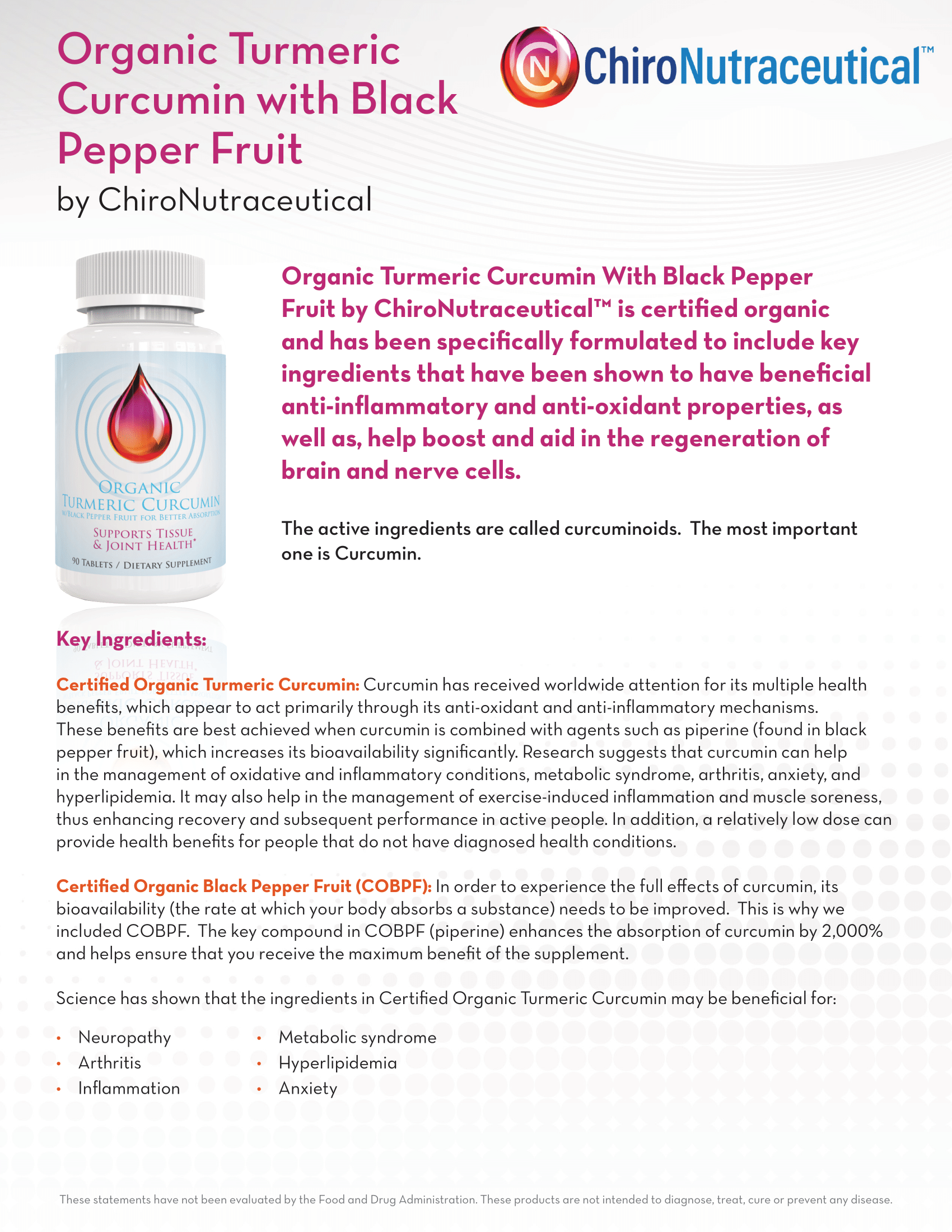 Organic Turmeric Curcumin with Black Pepper Fruit | Shop ChiroThin